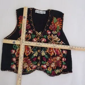 Tops | Vintage Belle Pointe Black Knit Floral Fruit Acorn Vine ...
